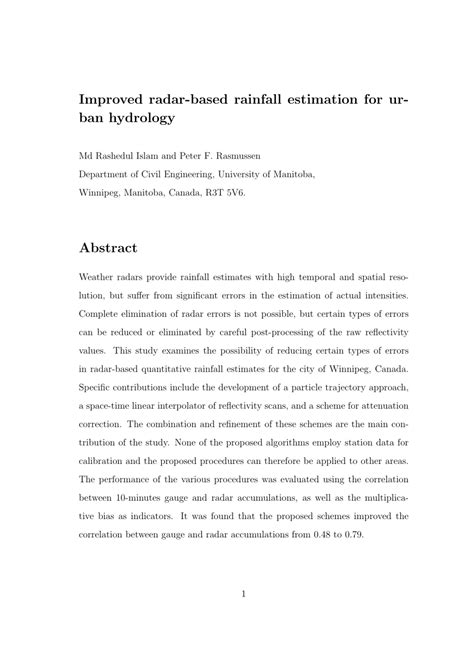 Pdf Improved High Resolution Radar Based Rainfall Estimation