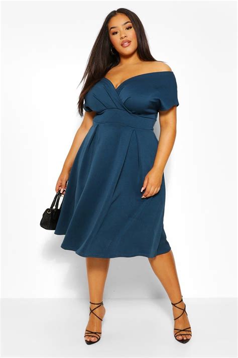 Plus Off The Shoulder Wrap Midi Dress Wedding Guest Midi Dresses