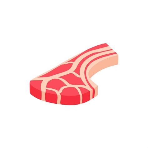 白い背景に分離された等角投影の 3d スタイルのステーキ アイコンの部分食品シンボル Premiumベクトル素材