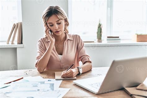Making Notes Beautiful Young Woman In Smart Casual Wear Writing