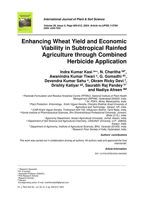 Pdf Enhancing Wheat Yield And Economic Viability In Subtropical Rainfed Agriculture Through