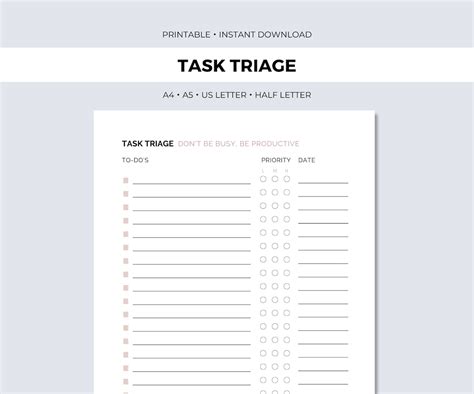 Task Triage Printable To Do List Printable Rain Dump Task List Task