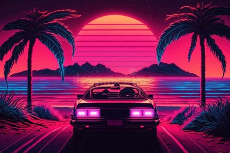 Retrowave Style Landscape Illustration Background Stock Illustration