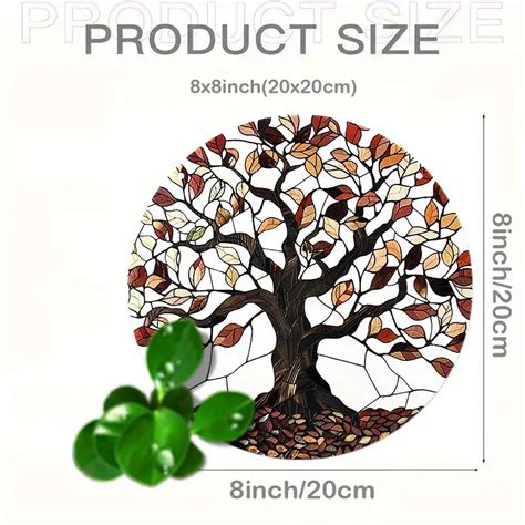Есенно Дърво Акрилна Висяща Табела 20 32 См Кръгъл Декоративен Прозорец Изкуство За Дома
