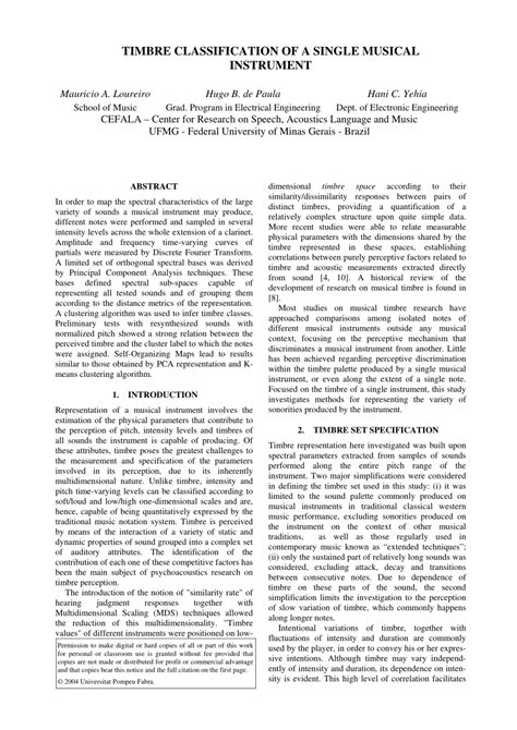Pdf Timbre Classification Of A Single Musical Instrument