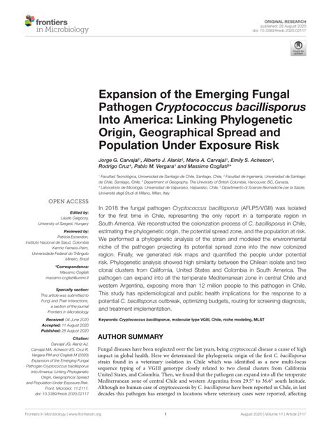 Pdf Expansion Of The Emerging Fungal Pathogen Cryptococcus Bacillisporus Into America Linking