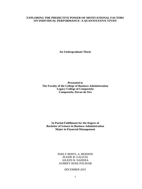 Quantitative Sample Thesis Introductory Parts Pdf Motivation Motivational