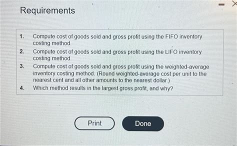Solved Requirement 1 Compute Cost Of Goods Sold And Gross