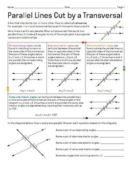 Parallel Lines Cut By A Transversal By Eva Babe TPT