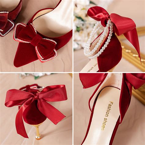 Badu Bg Помпи с перлена каишка около глезена Дамски луксозни червени танцови обувки с панделка