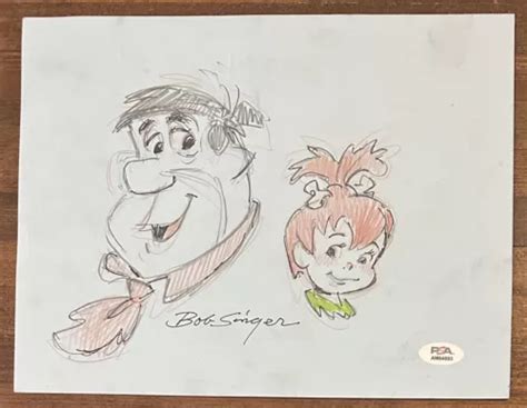Fred Flintstone And Pebbles 85x11 Sketch Drawing And Signed Bob Singer Psa