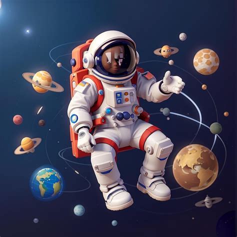 Premium Photo Cute Astronaut Floating With Planets Cartoon Vector