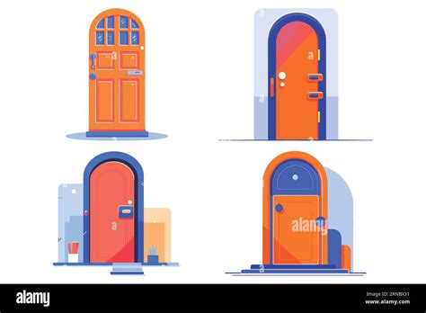 Entrance Doors To Offices And Homes In Ux Ui Flat Style Isolated On Background Stock Vector