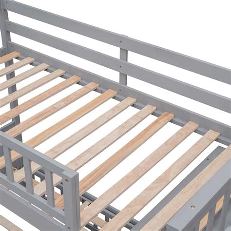 Polibi Gray Wooden Twin Over Full Bunk Bed With 6 Drawers And Flexible