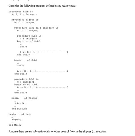 Consider The Following Program Defined Using Ada Chegg