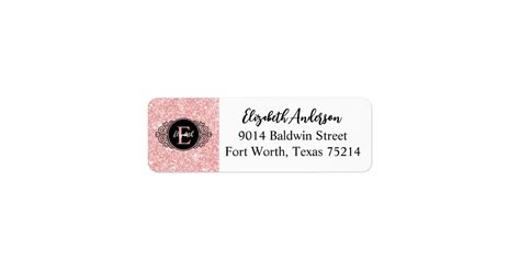 Elegant Pink Glitter Monogram Return Address Label Zazzle