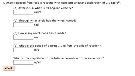 SOLVED A Wheel Released From Rest Is Rotating With A Constant Angular Acceleration Of Rad