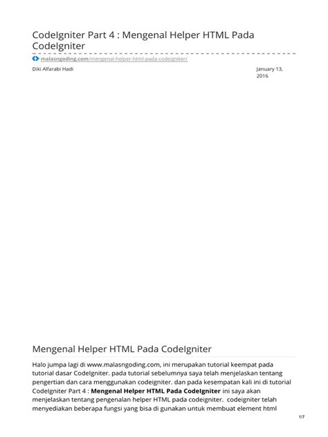 Codeigniter Part 4 Mengenal Helper Html Pada Codeigniter Pdf