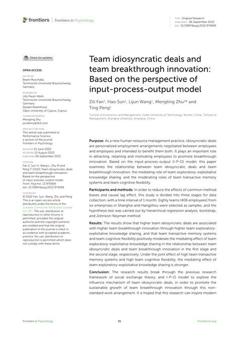 Pdf Team Idiosyncratic Deals And Team Breakthrough Innovation Based On The Perspective Of