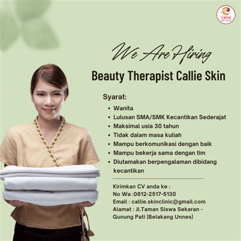 Lowongan Kerja Beauty Therapist Callie Skin Tenaga Medis Callie Skin