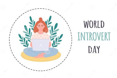 World Introvert Day Woman Sitting With Laptop Personal Space Concept