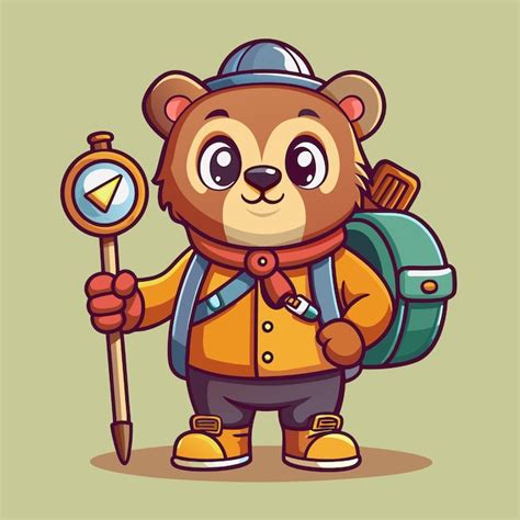 Premium Vector Happy Bear With Compass And Backpack Cartoon Vector