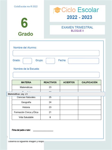 Examen De 6 Grado Pdf