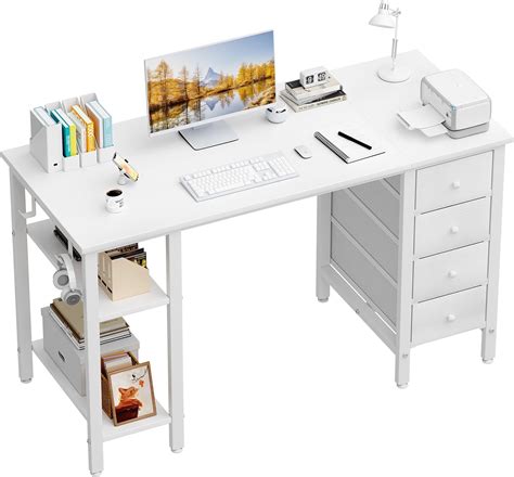 Lufeiya White Computer Desk With Drawers And Storage Shelves