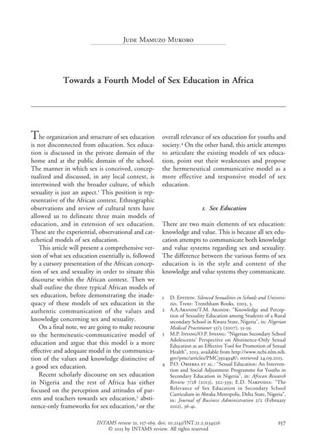 PDF Towards A Fourth Model Of Sex Education In Africa