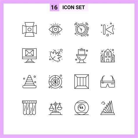 Set Of 16 Vector Outlines On Grid For Compose Back Alarm Forward Watch Editable Vector Design