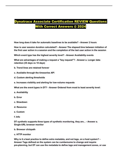 Dynatrace Associate Certification Review Questions With Correct Answers