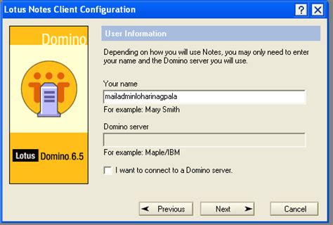 how to configure lotus domino administrator server account