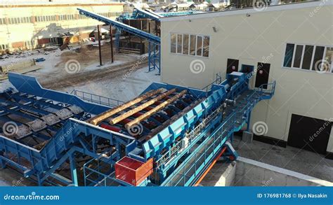 Aerial View Of Automated Log Sorting Line Production Of Timber From