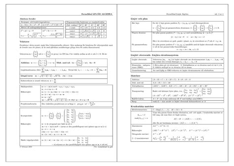 Formelblad ¨ Algebra Formelblad Linjar Formelblad Linj¨ Ar Algebra