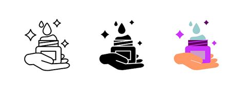 스킨케어 크림 아이콘입니다 보습 로션이 담긴 병을 들고 있는 손 뷰티 트리트먼트 및 수분 공급 기호 웰빙 및 화장품 관리 벡터 그림 자기 관리와 노화 방지 개념 가꿔주기에