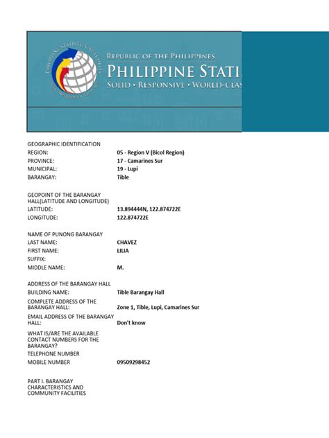 Barangay Profile Questionnaire Barangay Tible Pdf Natural