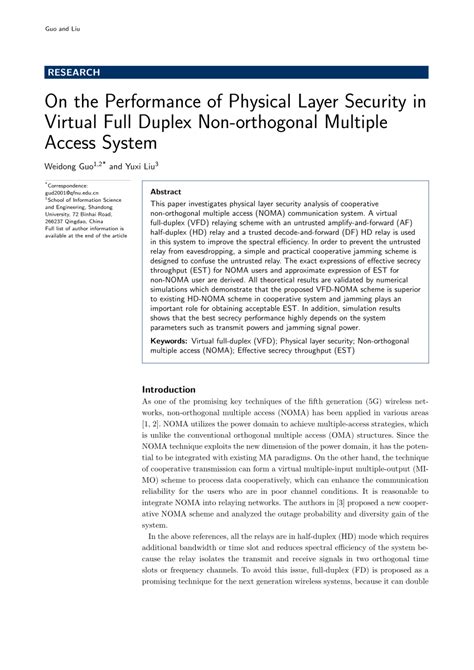 Pdf On The Performance Of Physical Layer Security In Virtual Full Duplex Non Orthogonal