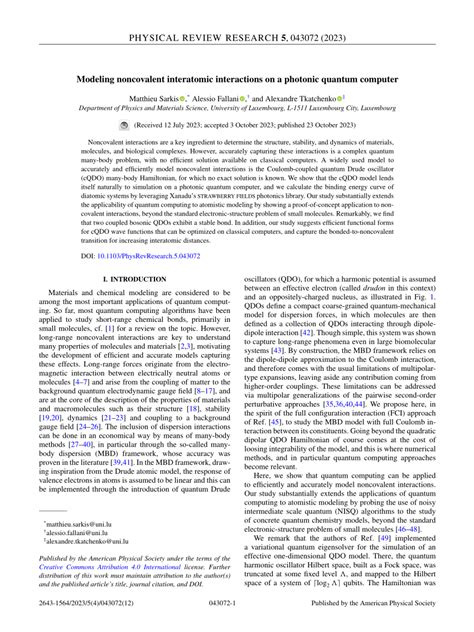 Pdf Modeling Noncovalent Interatomic Interactions On A Photonic