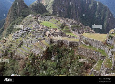 An Aerial Back View Of Machu Picchus Main Square Intihuatana The