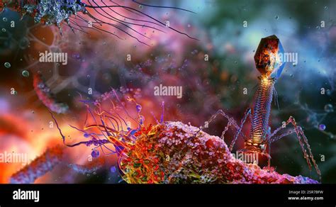 Illustration Of A Bacteriophage Attacking A Bacterium Bacteriophages Or Phages Are Viruses