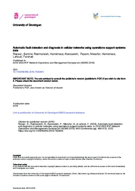 pdf automatic fault detection and diagnosis in cellular networks
