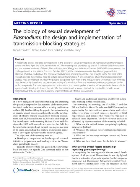 Pdf The Biology Of Sexual Development Of Plasmodium The Design And