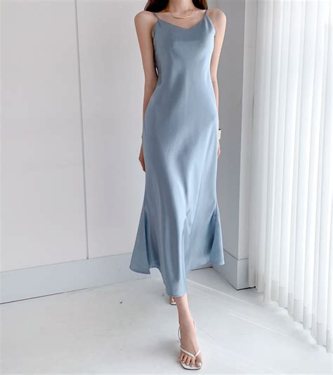 특가 새틴 브이넥 끈나시 슬립 롱 원피스4colors