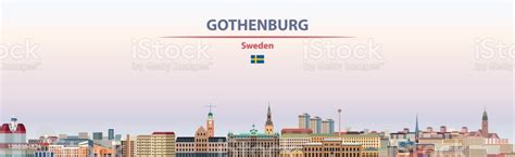 국가 및 도시 이름과 스웨덴의 국기와 일몰 하늘 배경 벡터 일러스트에 예테보리 도시 풍경 예테보리 보후스랜에 대한 스톡 벡터 아트 및 기타 이미지 예테보리 보후스랜