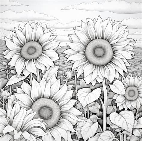 向日葵④【塗り絵 無料】 塗り絵（無料ダウンロード） 【coloring Picture】