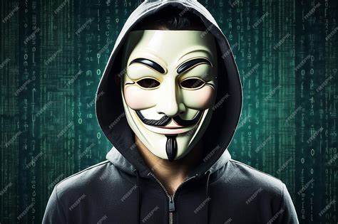 Premium Photo Hacker Man Wearing Anonymous Mask Stealing Money With Binary Code In Background