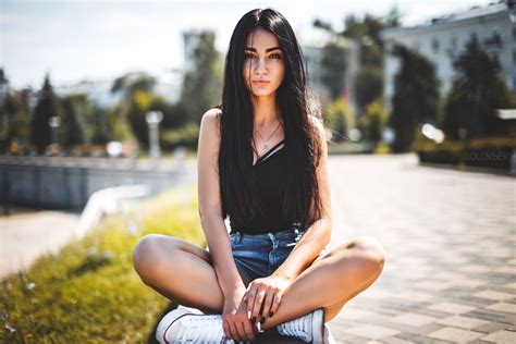 Wallpaper Legs Crossed City Women Outdoors Model Long Hair