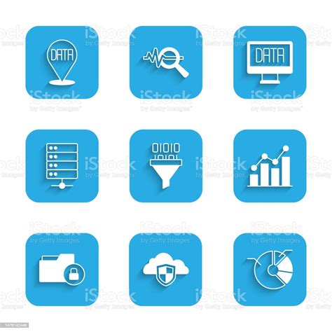 Set Binary Code Cloud And Shield Pie Chart Infographic Folder Lock