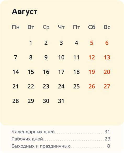 Производственный календарь на август 2023 года рабочие дни выходные и