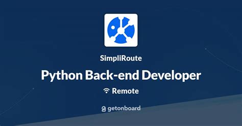 Python Back End Developer At Simpliroute Remote Work From Home Get On Board
